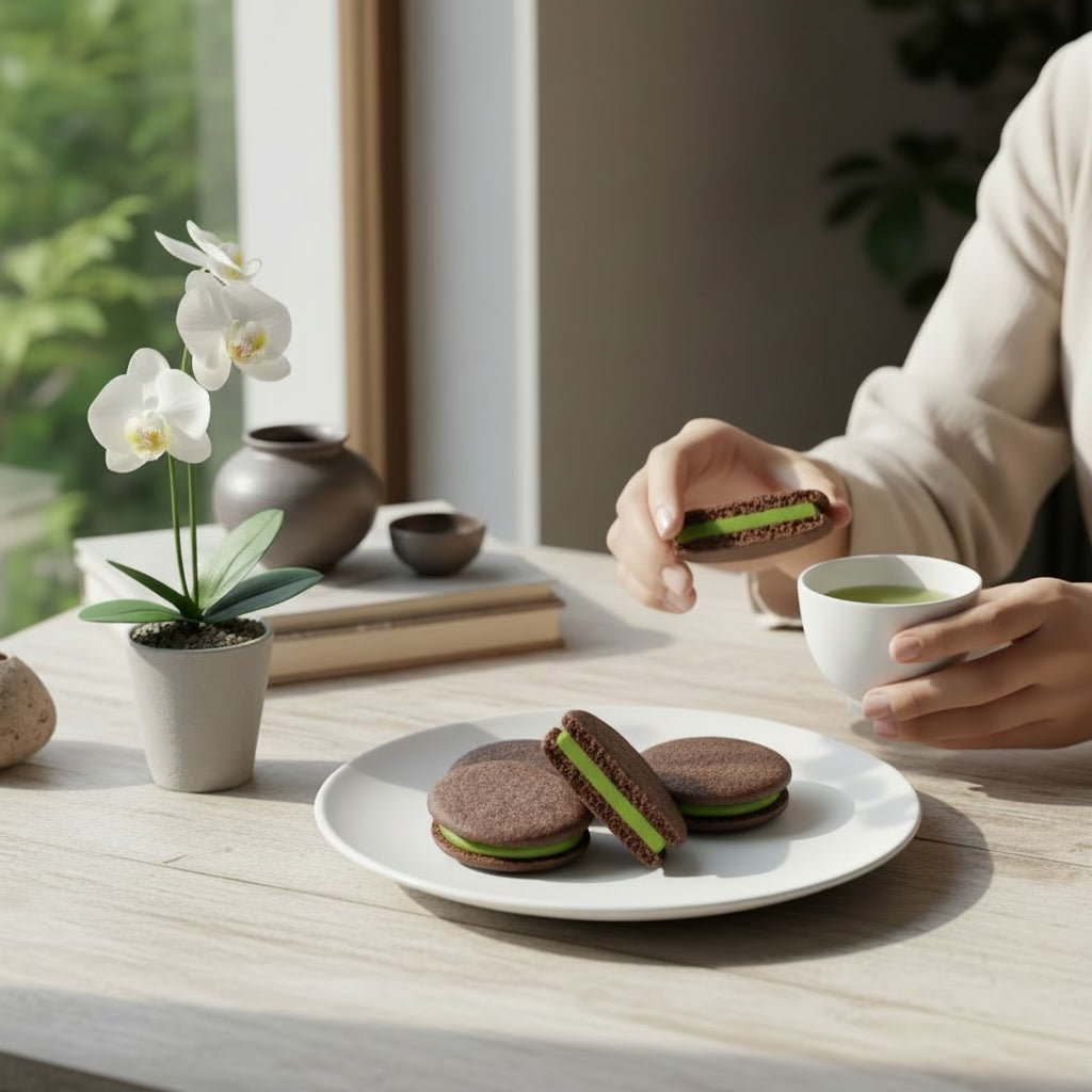 Meiji Rich Chocolate Matcha Sandwich Cookies (6 units) – Buy Me Japan